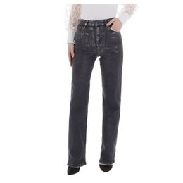 Ital-Design Straight-Jeans Damen Party & Clubwear (86359025) Destroyed-Look Glänzend High Waist Jeans in Dunkelgrau