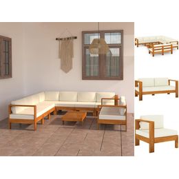 vidaXL Garten-Essgruppe 9-tlg Garten Lounge Set mit Creme Auflagen Massivholz Akazie Holz Sitz