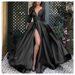 RUZU UG Abendkleid Damen kleid V-Ausschnitt langer Rock Schwanz Bankettkleid Partykleid (1-tlg)