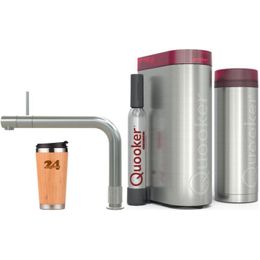 QUOOKER Küchenarmatur QUOOKER FRONT Edelstahl VAQ PRO3 mit CUBE 2 (3FRONTRVSCUBE) (2-St) 100°C Kochendwasserhahn mit Trinkwassersystem