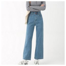 RUZU UG Slouchy Jeans Gerade blaue High-Waist-Damenjeans für Frühling und Sommer