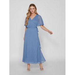 Vila Shirtkleid Elegantes Wickelkleid mit Gürtel Maxi Long Dress VIRILLA (extralang) 6910 in Blau-3