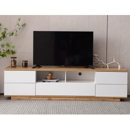 XDOVET TV-Schrank Moderner Farbblock-TV Kabinetts in weißer Ausführung TV-Möbel mit Holzmaserung