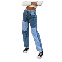 RUZU UG Stretch-Jeans Damenjeans Patchwork-Jeans Slim-Fit Jeans Straight-Leg Jeans