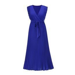 BlauWave Dirndl Maxikleid für Damen Chiffon plissiert Sommerkleid V-Ausschnitt (1-tlg) Wickelkleid Boho-Kleid