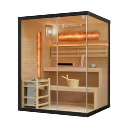 Artsauna Saunakabine Vantaa 150 mit Salzstein - Indoor Sauna für 3 Personen, 4,5 kW Ofen, Glasfront
