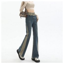 RUZU UG Stretch-Jeans Damenjeans Skinny Jeans Kontrastfarbene Bootcut-Hose mit geradem Bein