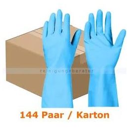 Haushaltshandschuhe Ampri Clean Comfort S blau Karton 144 Paar, Gr. 7, velourisiert, lebensmittelgeeignet