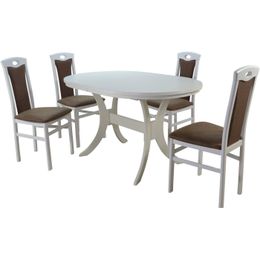HOFMANN LIVING AND MORE Essgruppe 5tlg. Tischgruppe, (Spar-Set, 5-tlg., 5tlg. Tischgruppe), Stühle montiert, braun|weiß