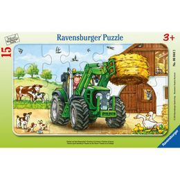 RAVENSBURGER VERLAG Ravensburger Kinderpuzzle - 06044 Traktor auf dem Bauernhof - Rahmenpuzzle für Kinder ab 3 Jahren, mit 15 Teilen