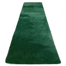 Hochflor-Läufer my home "Microfaser Teppich Magong, besonders weich, sehr feiner Flor" Teppiche Gr. B/L: 80 cm x 500 cm, 25 mm, 1 St., grün (dunkelgrün) Hochflor-Läufer