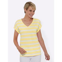 T-Shirt Casual Looks "Shirt" Gr. 54, gelb (zitrone, weiß, gestreift) Damen Shirts V-Shirts