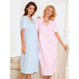 Nachthemd Ascafa "Langarm-Nachthemden" Gr. 52/54, Kurzarm, bunt (hellblau, rosé) Damen Kleider Nachthemden