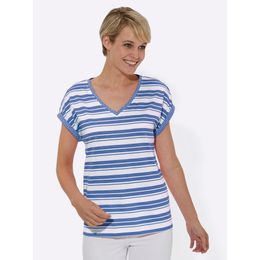 T-Shirt Casual Looks "Shirt" Gr. 54, blau (kornblume, weiß, gestreift) Damen Shirts V-Shirts