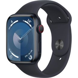 Smartwatch Apple "Watch Series 9 GPS + Cellular 45mm Aluminium S/M" Smartwatches schwarz (mitternacht) Fitness-Tracker Sport Band