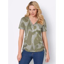 Print-Shirt Inspirationen "Druck-Shirt" Gr. 50, grün (khaki, schilf, bedruckt) Damen Shirts V-Shirts