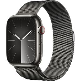 Smartwatch Apple "Watch Series 9 GPS + Cellular Stainless Steel 45mm One-Size" Smartwatches grau (graphite) Fitness-Tracker Milanese Loop