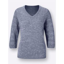 3/4 Arm-Pullover Classic Basics "Pullover" Gr. 54, blau (taubenblau, meliert) Damen Pullover
