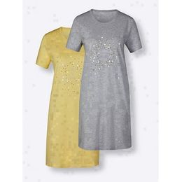 wäschepur Sleepshirt WÄSCHEPUR "Sleepshirts" Gr. 48/50, Normalgrößen, gelb (zitrone, meliert, grau, meliert) Damen Kleider Nachthemden