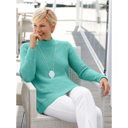 Stehkragenpullover Classic Basics "Pullover" Gr. 54, blau (türkis) Damen Pullover Rollkragenpullover