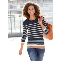 Streifenpullover Casual Looks "Pullover" Gr. 54, blau (marine, weiß, gestreift) Damen Pullover