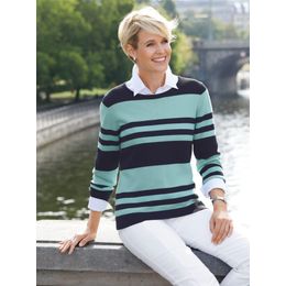 Strickpullover Casual Looks "Rundhals-Pullover" Gr. 40, bunt (marine, mint, gestreift) Damen Pullover
