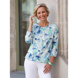 3/4-Arm-Shirt Classic Basics "Shirt" Gr. 50, bunt (blaugrün, weiß, bedruckt) Damen Shirts Jersey