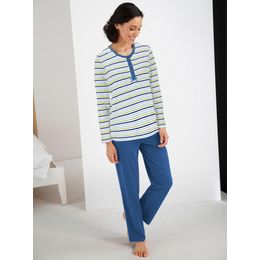 wäschepur Schlafanzug WÄSCHEPUR Gr. 44/46, blau (jeansblau, jeansblau, geringelt) Damen Homewear-Sets Pyjamas
