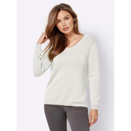 V-Ausschnitt-Pullover Inspirationen "Pullover" Gr. 44, weiß (wollweiß) Damen Pullover V-Pullover