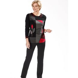 Rundhalsshirt Classic Basics "Shirt" Gr. 42, bunt (schwarz, rot, gemustert) Damen Shirts Jersey