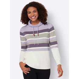 Streifenpullover Casual Looks "Pullover" Gr. 36, lila (flieder, feige, geringelt) Damen Pullover Rollkragenpullover