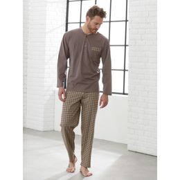 Schlafanzug Gr. 44/46, grau (dunkeltaupe, ecru) Herren Homewear-Sets Nachtwäsche