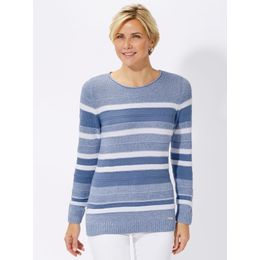 Rundhalspullover Casual Looks "Pullover" Gr. 52, blau (bleu, geringelt) Damen Pullover Rundhalspullover