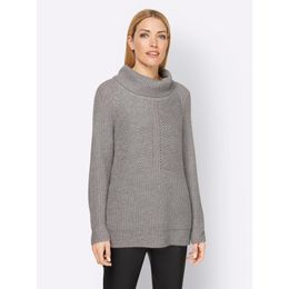 Rollkragenpullover Heine "Pullover" Gr. 40, grau (grau, meliert) Damen Pullover Rollkragenpullover