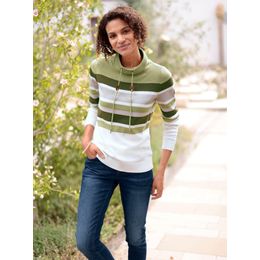 Streifenpullover Casual Looks "Pullover" Gr. 36, grün (lindgrün, oliv, geringelt) Damen Pullover Rollkragenpullover