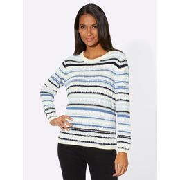 Streifenpullover Casual Looks "Pullover" Gr. 50, blau (mittelblau, weiß, gestreift) Damen Pullover