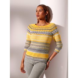 3/4 Arm-Pullover "Pullover" Gr. 42, gelb (gelb, steingrau, geringelt) Damen Pullover