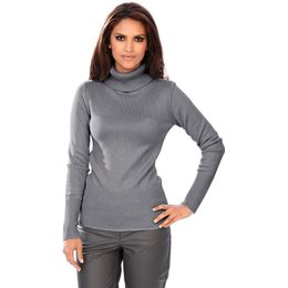 Rollkragenpullover Heine "Rollkragen-Pullover" Gr. 42, grau (grau, melange) Damen Pullover Rollkragenpullover