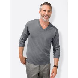 V-Ausschnitt-Pullover Marco Donati "V-Pullover" Gr. 46, grau (grau, meliert) Herren Pullover Strick