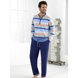 Schlafanzug Hajo Gr. 48/50, blau (blau, gestreift) Herren Homewear-Sets Nachtwäsche