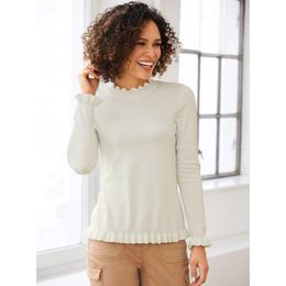 Stehkragenpullover Heine "Pullover" Gr. 44, beige (ecru) Damen Pullover Rollkragenpullover