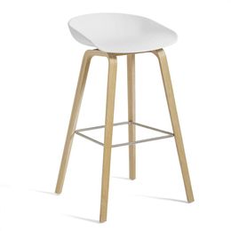 Hay - About A Stool AAS 32 H 85 cm, Eiche lackiert / Edelstahl / white 2.0 (Kunststoffgleiter)