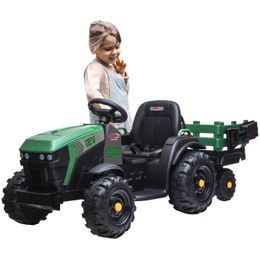 Jamara Elektro-Kindertraktor Ride-on Traktor Super Load, Belastbarkeit 28 kg, mit Anhänger, grün|schwarz
