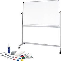 Mobiles Whiteboard Maul Maulstandard, 1000 x 1500 mm, 2-seitig, drehbar + Whiteboard Zubehörset, 31-teilg