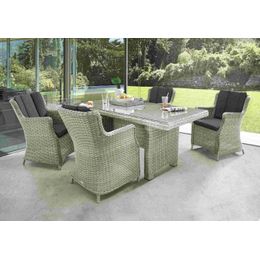 Destiny Garten-Essgruppe LUNA, (Set, 13-tlg), Polyrattan, 4 Sessel, Tisch 200x100x75 cm, inkl. Auflagen, weiß