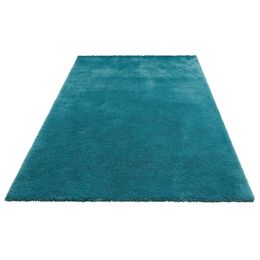 Hochflor-Teppich Microfaser Teppich Magong, besonders weich, sehr feiner Flor, my home, rechteckig, Höhe: 25 mm, uni, Wohnzimmer, Schlafzimmer, Kinderzimmer, auch rund und als Läufer, blau