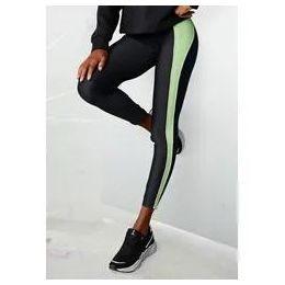 Leggings Lascana ACTIVE "-Sporthose" Gr. M (40/42), N-Gr, schwarz (schwarz, grün) Damen Hosen mit farblich abgesetztem Seitenstreifen