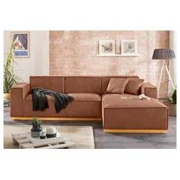 Ecksofa Home Affaire "Terry L-Form" Sofas Gr. B/H/T: 274cm x 75cm x 165cm, Luxus-Microfaser, Recamiere rechts, Vintageoptik, braun (cognac) Ecksofa Möbel Polstermöbel Sofas mit offener Kedernaht und Holzuntergestell