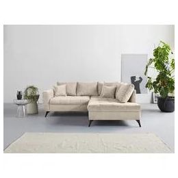 Ecksofa Inosign "Lörby L-Form" Sofas Gr. B/H/T: 224cm x 90cm x 191cm, Aqua Clean Pascha, Ottomane rechts, Aqua Clean Pascha, beige (natur) auch mit Aqua clean-Bezug, feine Steppung im Sitzbereich, lose Kissen