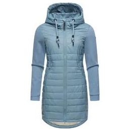 Steppmantel Ragwear "Lucinda Long" Gr. L (40), blau (stahlblau) Damen Mäntel Mantel aus modernem Materialmix mit Kapuze